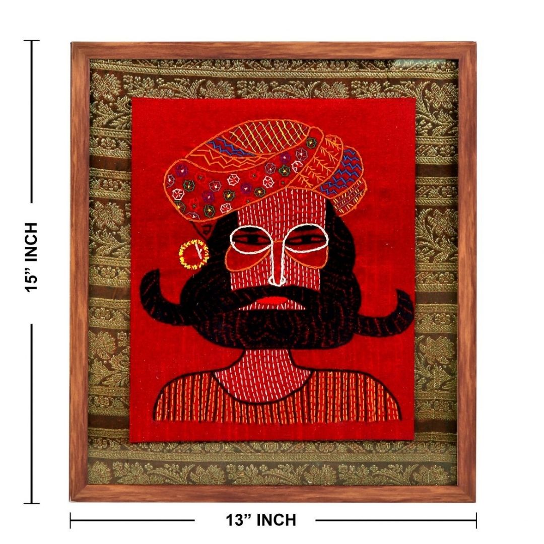 INDHA Wooden Framed Wall Decor With Hand Embroidered Portrait Of Rural ...